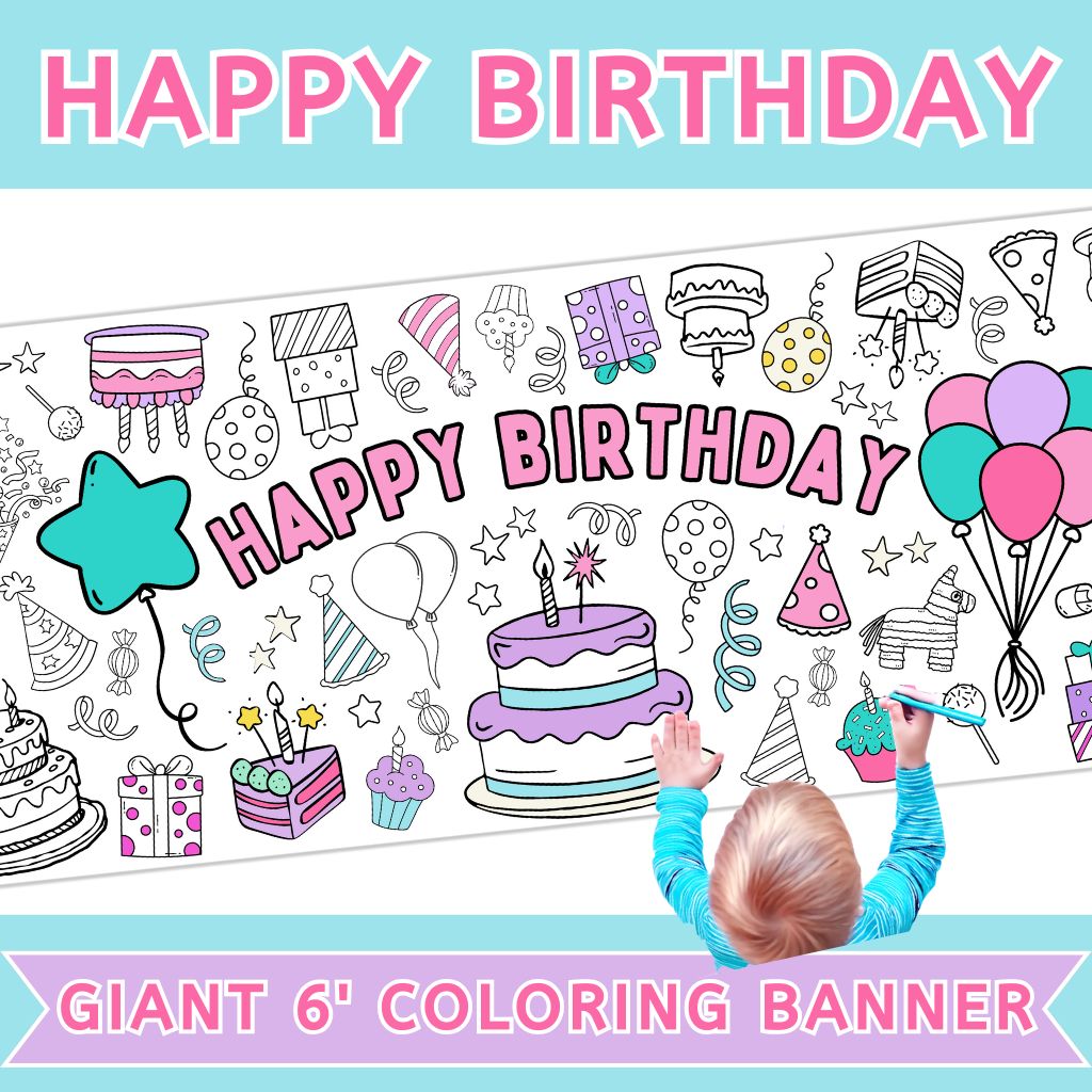 Happy Birthday Giant Coloring Banner | Table Runner for Kids